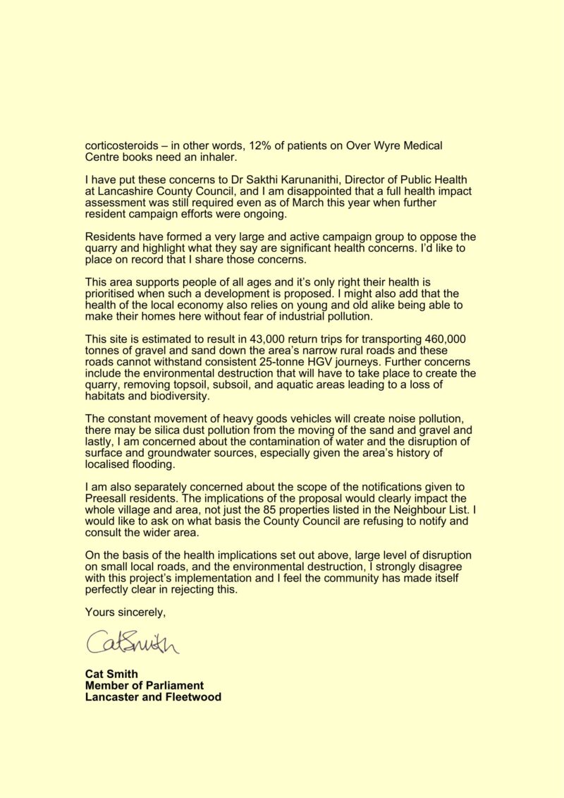 Cat Opposes Preesall Quarry Application - Cat Smith - Cat Smith
